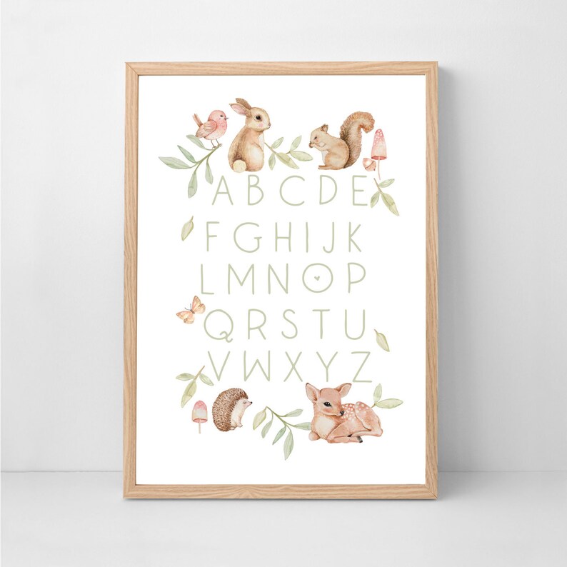 ABC Poster - Woodlands, Alphabet Poster, Playroom Wall Art, Learning ...