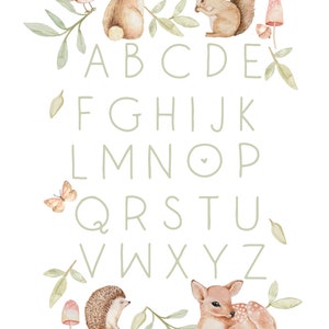 ABC Poster - Woodlands, Alphabet Poster, Playroom Wall Art, Learning ...