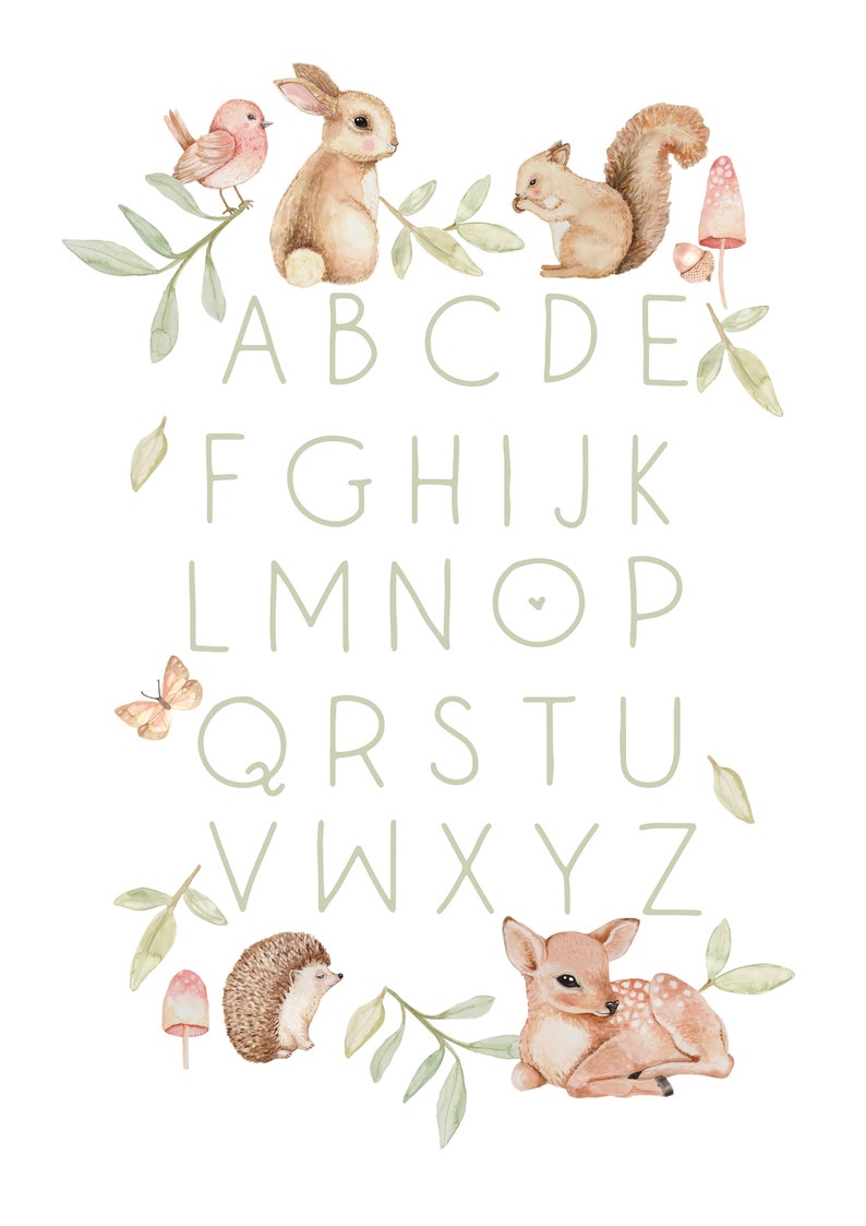 ABC Poster - Woodlands, Alphabet Poster, Playroom Wall Art, Learning ...