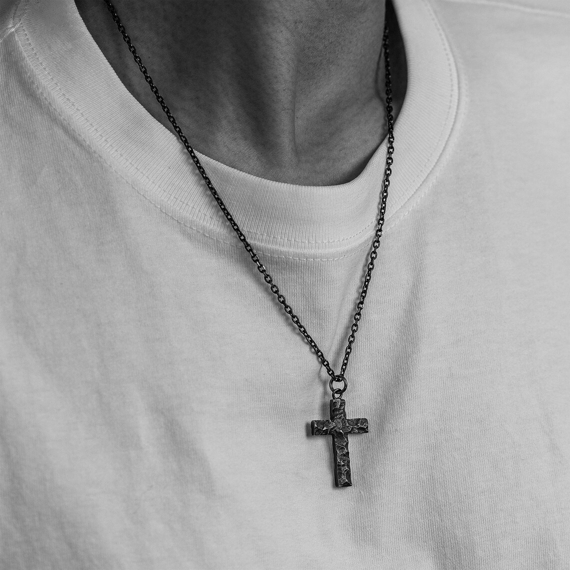 Handmade Rustic Cross Pendant in Oxidized Sterling Silver, Minimalist ...