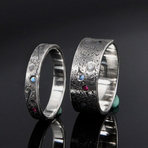 Personalized Birthstone Celestial Viking Wedding Ring Set - Rustic ...