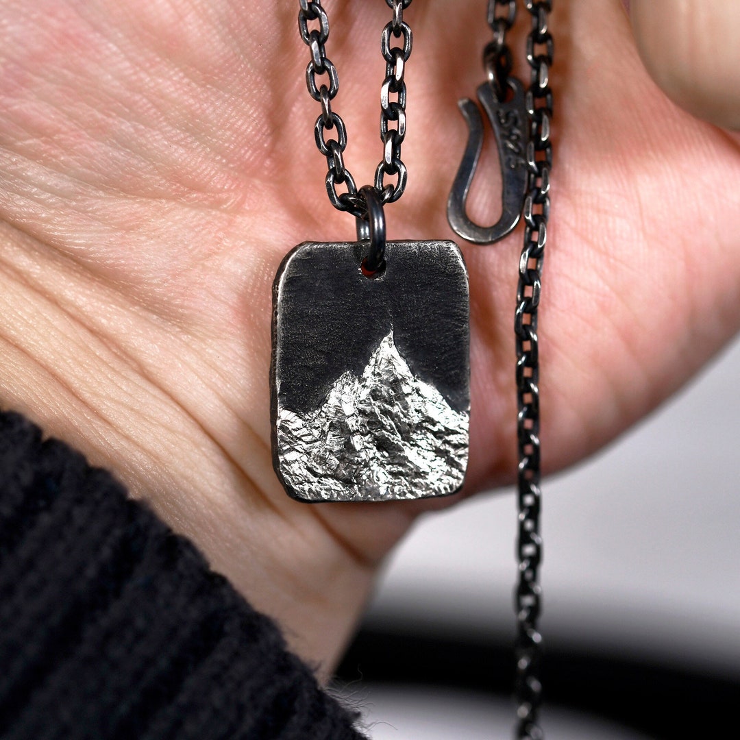 Oxidized Sterling Silver Mountain Pendant: Handmade Rustic Necklace - Etsy