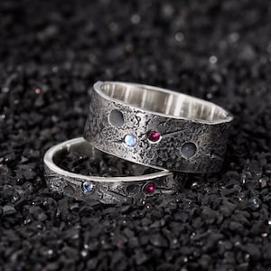 Personalized Birthstone Celestial Viking Wedding Ring Set - Rustic ...