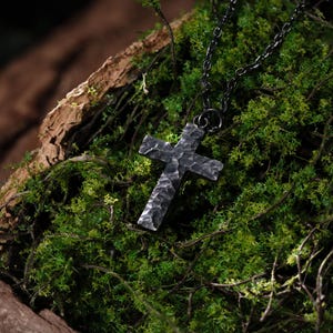 Handmade Rustic Cross Pendant in Oxidized Sterling Silver, Minimalist ...