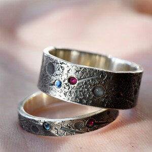 Personalized Birthstone Celestial Viking Wedding Ring Set - Rustic ...