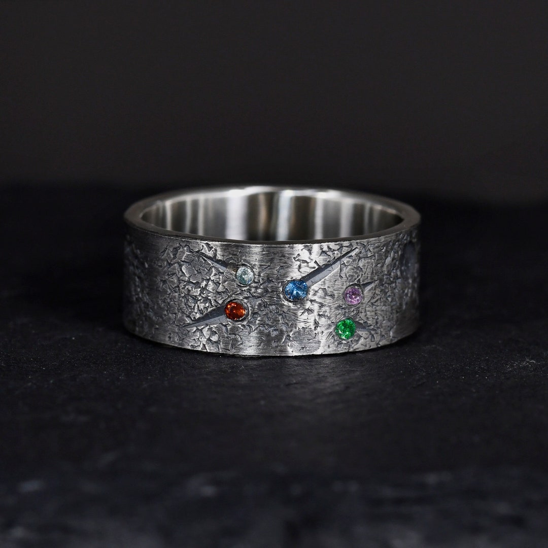 Personalized Sterling Silver Family Birthstone Ring: Celestial Viking ...