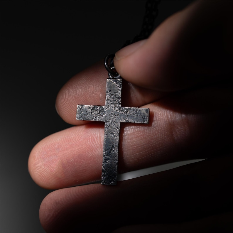 Rustic Cross Pendant Necklace With Rock Texture, S925 Religious Jewelry ...
