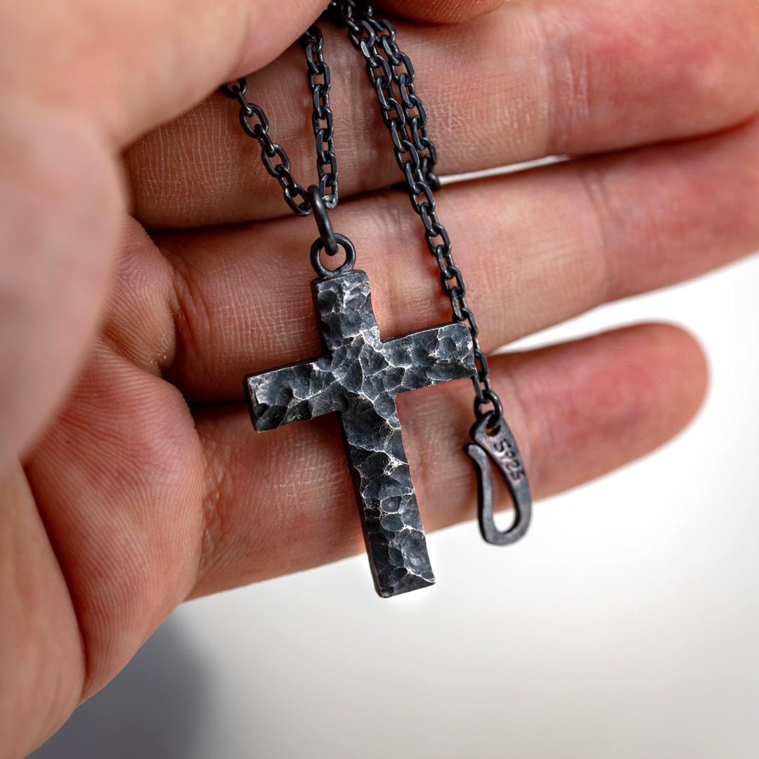 Handmade Rustic Cross Pendant in Oxidized Sterling Silver, Minimalist ...