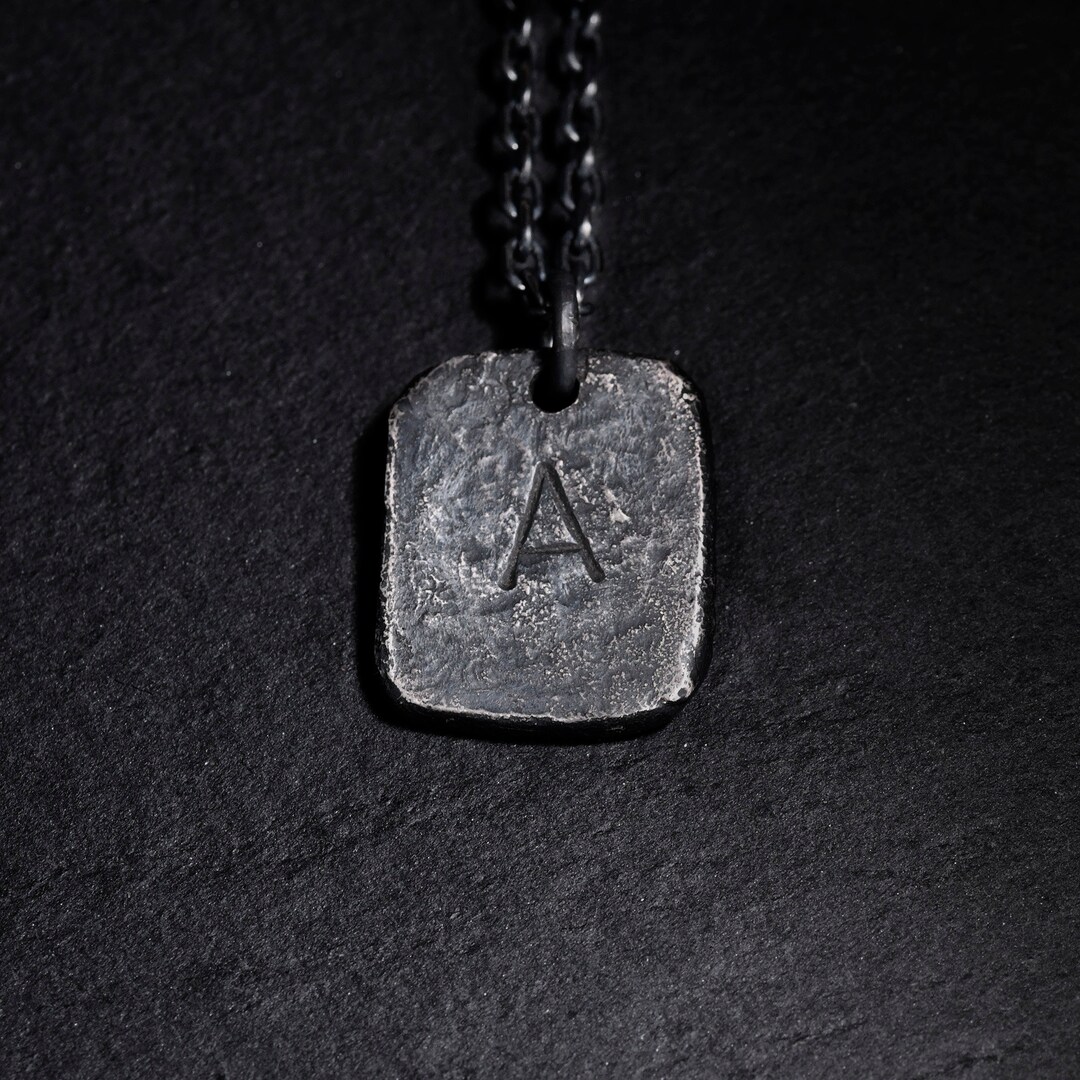 Oxidized Men's Sterling Silver Custom Initial Pendant / Rustic Handmade ...