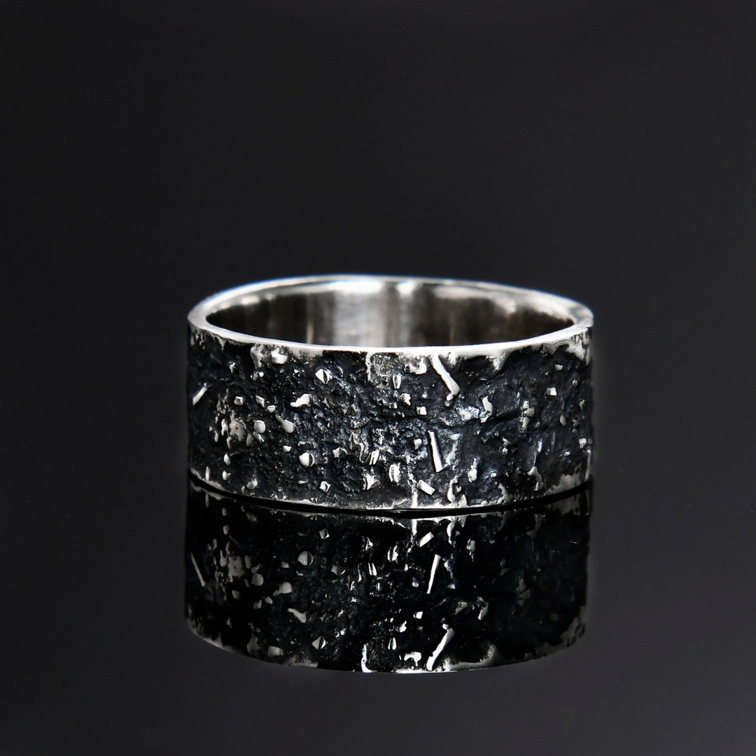 Silver Fusing Lava Galaxy Ring: Gunmetal Grey Sterling Silver Band ...