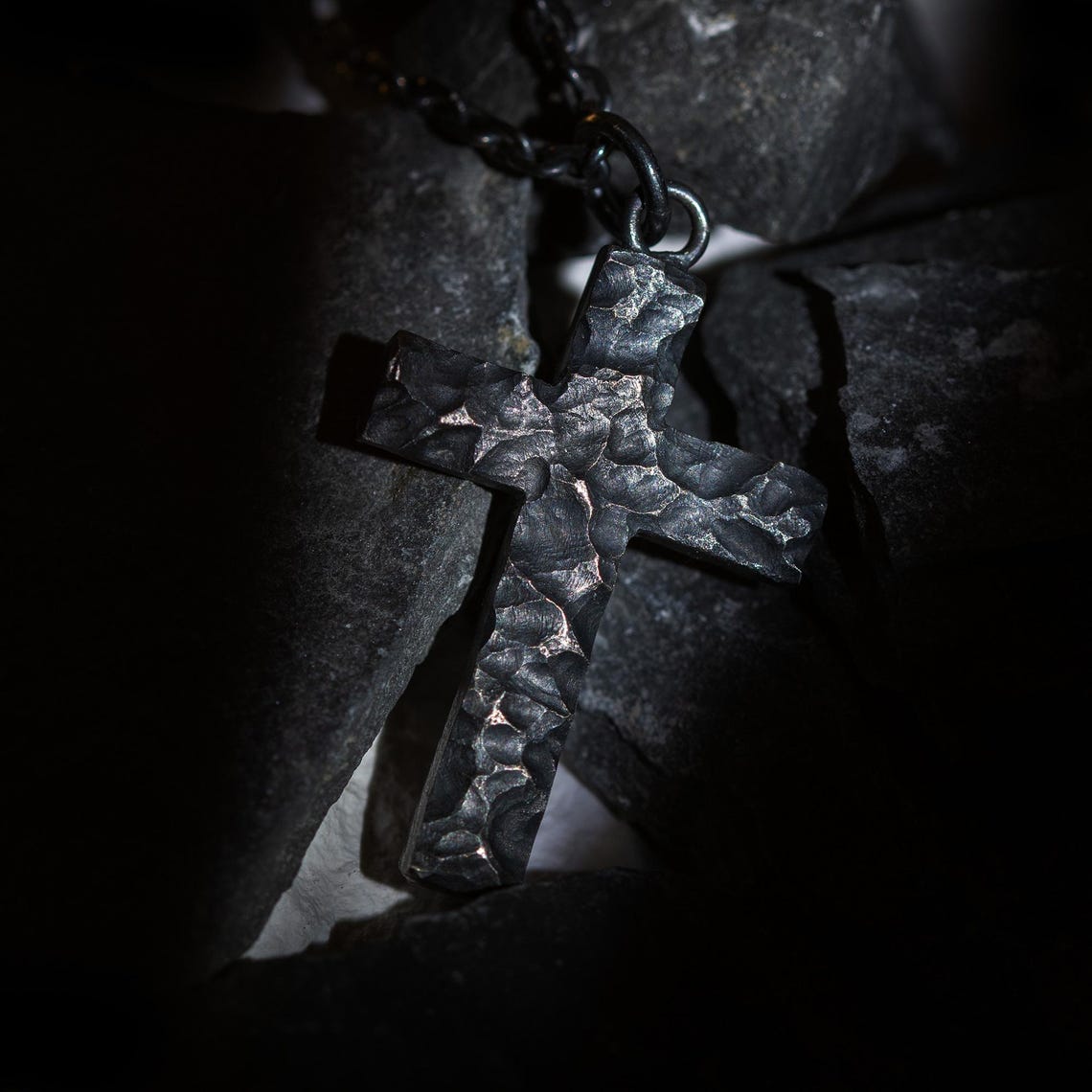 Handmade Rustic Cross Pendant in Oxidized Sterling Silver, Minimalist ...