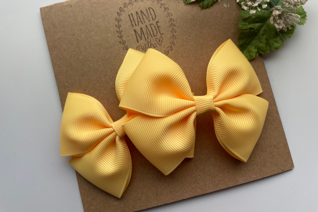 Buttercream Yellow Pigtail Hair Bows , Set of 2 Hair Bows for Girls ...