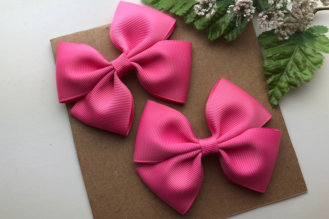 Set of 2 Bubble Gum Pink Hair Bows – 3 Inch Handmade Clips for Girls ...