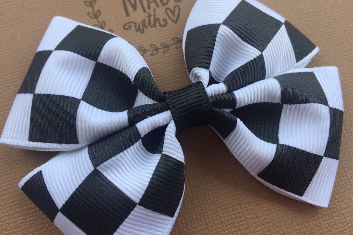 Racing Checker Flag Black and White Pigtail Hair Bow Set of - Etsy