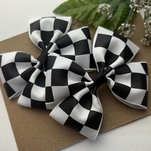Racing Checker Flag Black and White Pigtail Hair Bow , Set of 2 ...