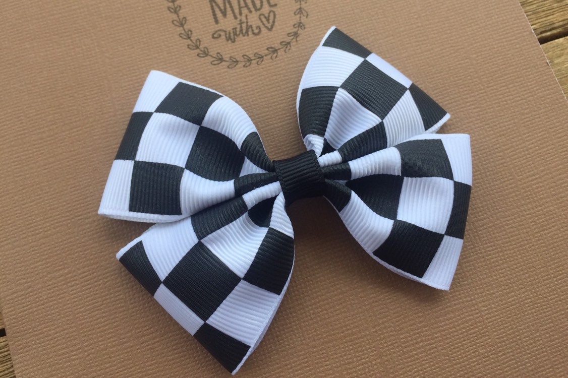 Racing Checker Flag Black and White Pigtail Hair Bow Set of - Etsy