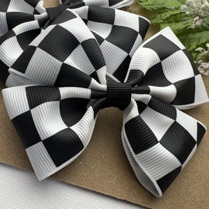 Racing Checker Flag Black and White Pigtail Hair Bow , Set of 2 ...