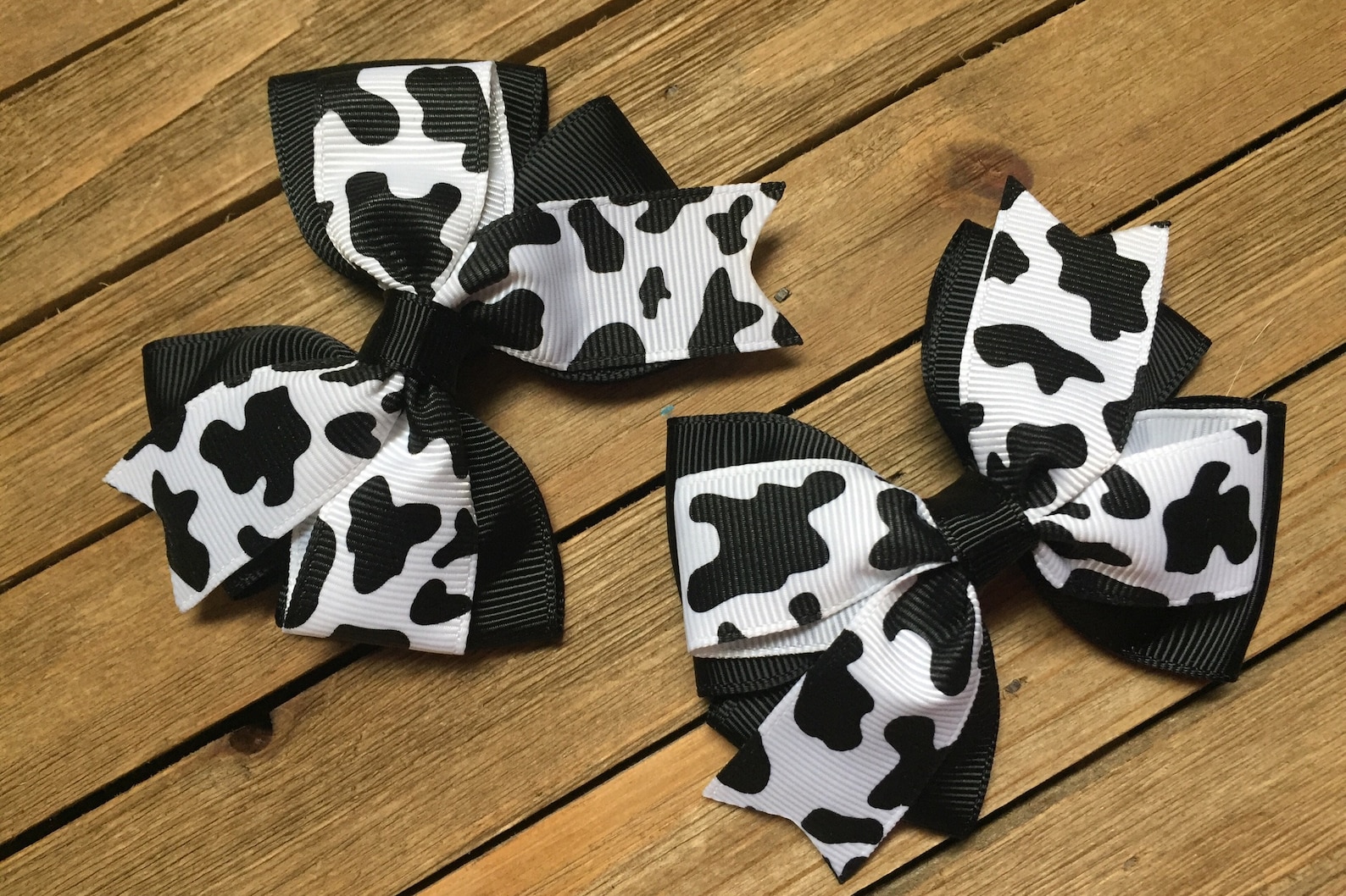 Cow Hair Bows Set of Two Cow Print Pigtail Bows 3 Farm - Etsy