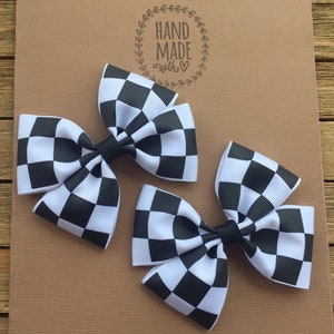 Racing Checker Flag Black and White Pigtail Hair Bow , Set of 2 ...