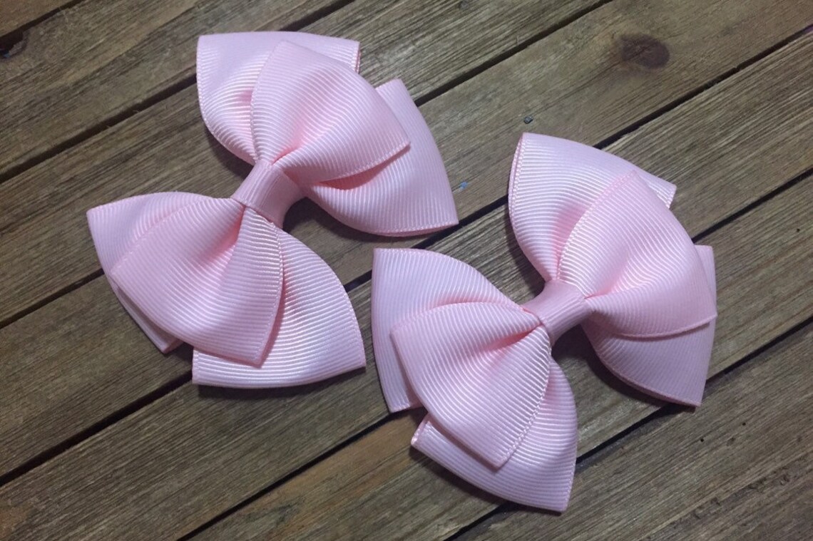Pink Hair Bows Set of Two 3 Light Pink Pigtail Hair Bows - Etsy
