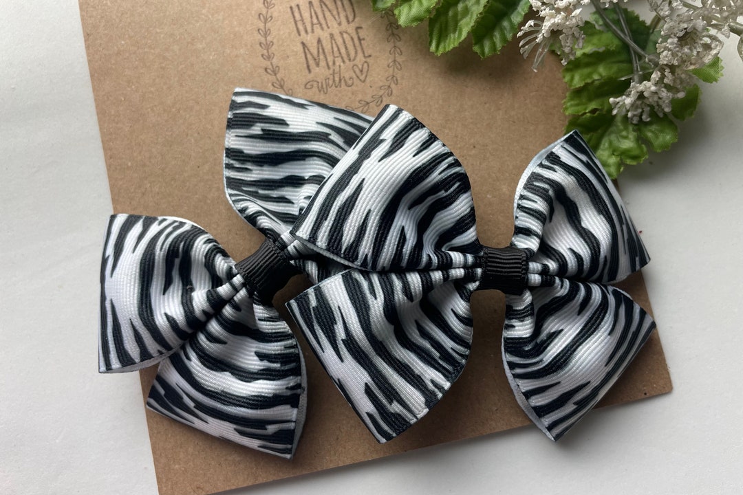 Zebra Pigtail Bow Set , Zebra Print Bows, Set of 2 Pigtail Hair Bows ...