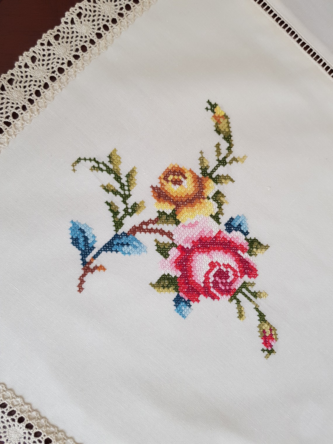Linen Table Cloth Cross Stitch Pattern Handmade Square - Etsy