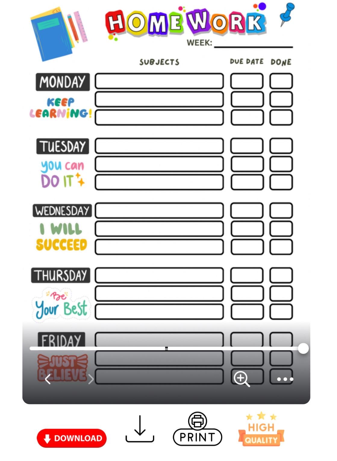 Kids Homework Tracker: Printable - Etsy