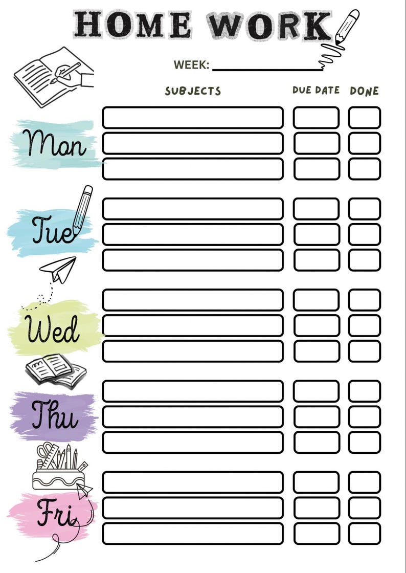 Kids Homework Tracker: Printable - Etsy
