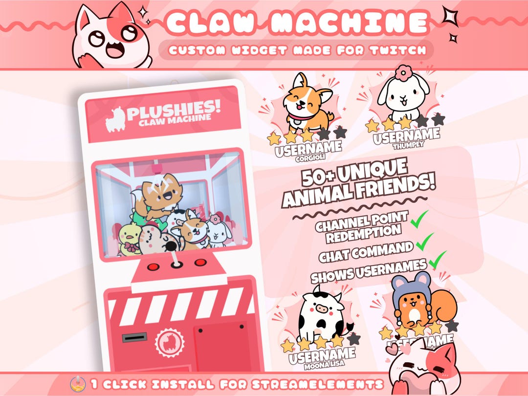 Animal Plushies Claw Machine Widget for Twitch Streamers | Chat Command ...