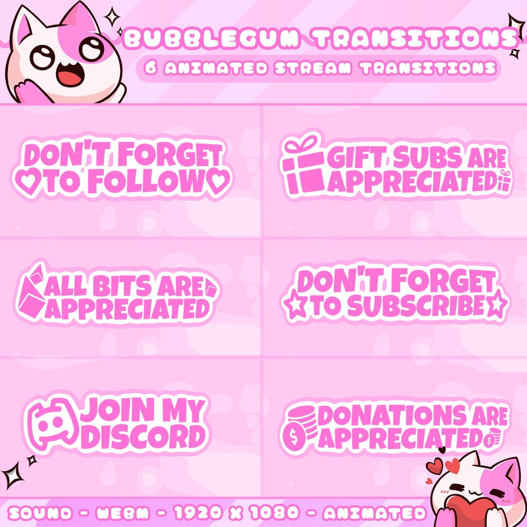 Bubblegum Reminder Transitions for Streamers | Cute | Cozy | Kawaii ...
