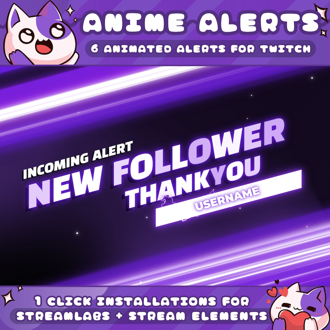 Purple Anime Style Alerts for Twitch Streamers / Follow - Subscriber ...
