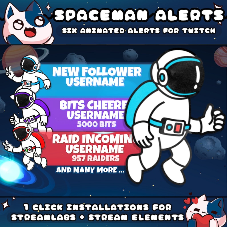 Space Cartoon Alerts for Twitch Streamers / Follow - Subscriber - Bits ...