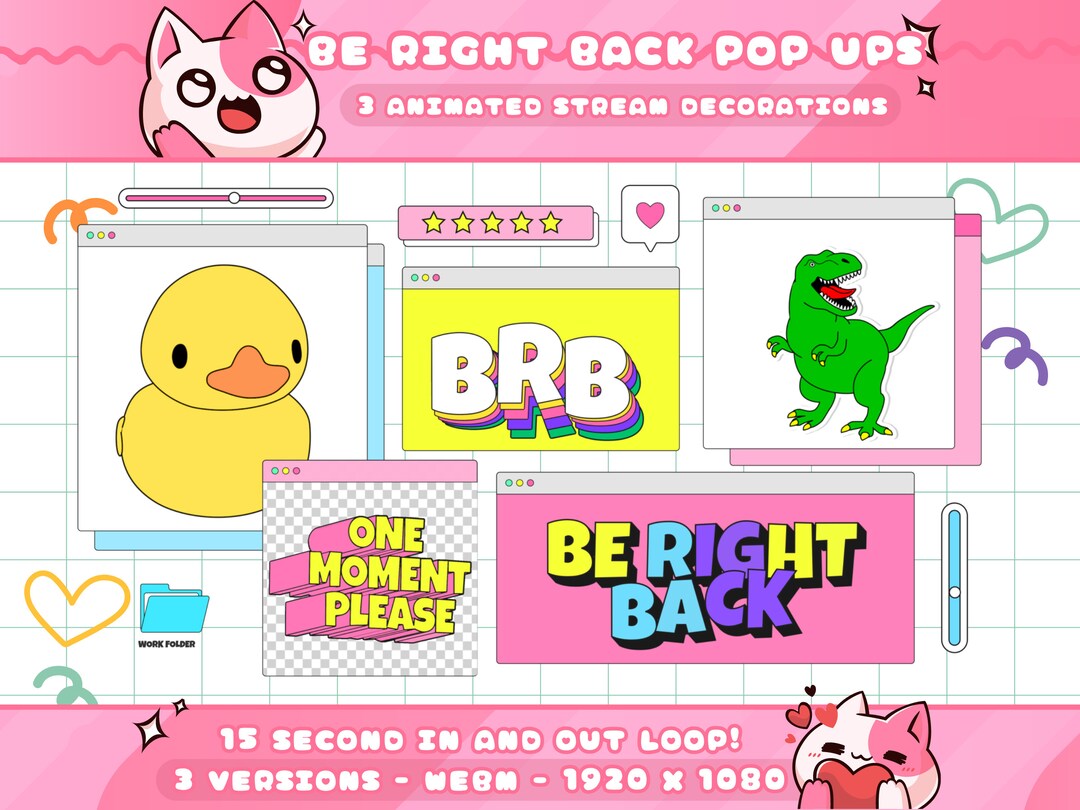 Be Right Back Pop Ups for Streamers | Stream Decoration | BRB | Overlay ...