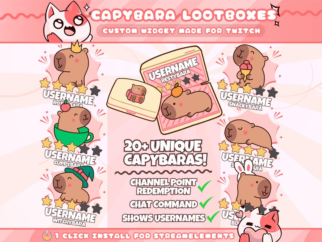 Capybara Friends Random Lootbox Widget for Twitch Streamers | Chat Command | Resize | Animated ...