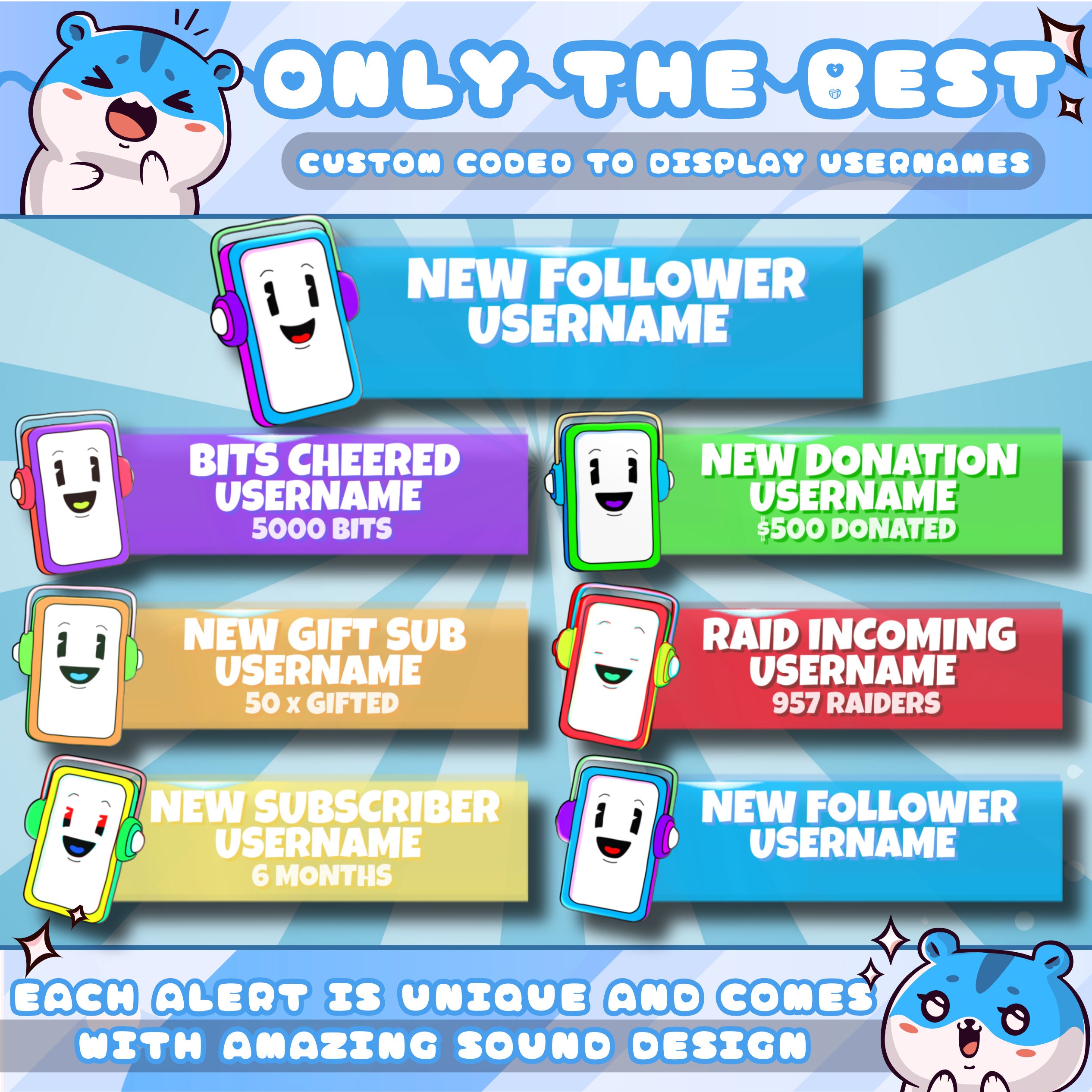 Cartoon Alerts for Twitch Streamers / Follow Subscriber Bits Donation ...