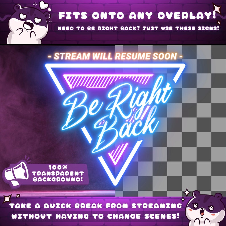 Neon Be Right Back Signs for Streamers BRB Stream Decoration Pack ...