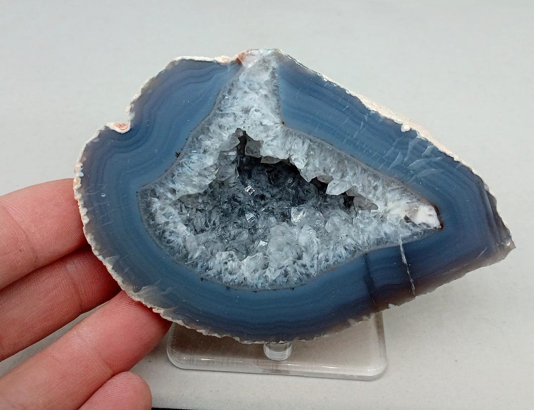 Classic Blue Grey Agate 4.25" Cut Polished Brazilian Agate Quartz Geode ...