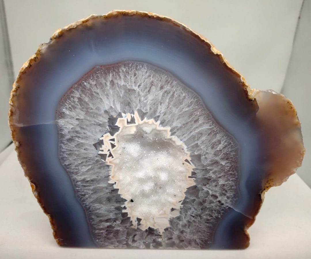 Large 8 Cut Polished Brazilian Agate Quartz Geode Half With Cut Base, 7 ...