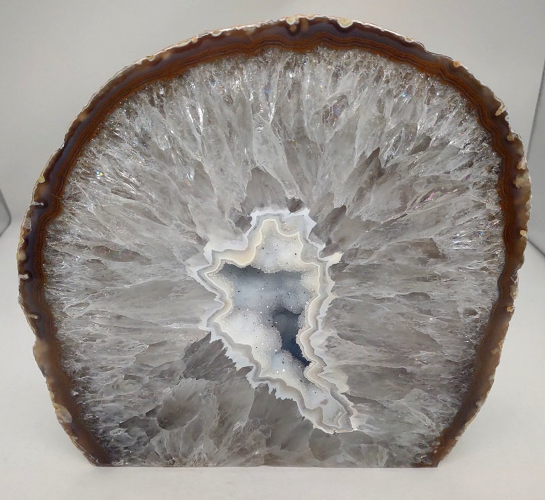 Large 9.80 Cut Polished Brazilian Agate Quartz Geode Half With Cut Base ...