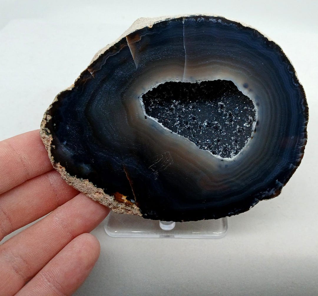 Dark Blue Agate 4.30" Cut Polished Quartz Lined Brazilian Agate Quartz ...