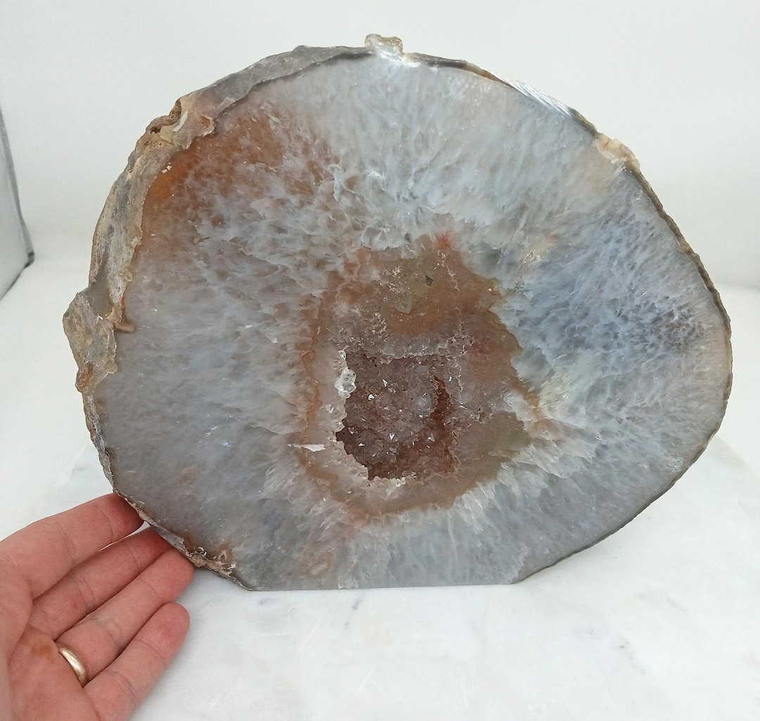 Classic 9.50" Cut Polished Brazilian Agate Quartz Geode Half With Cut ...