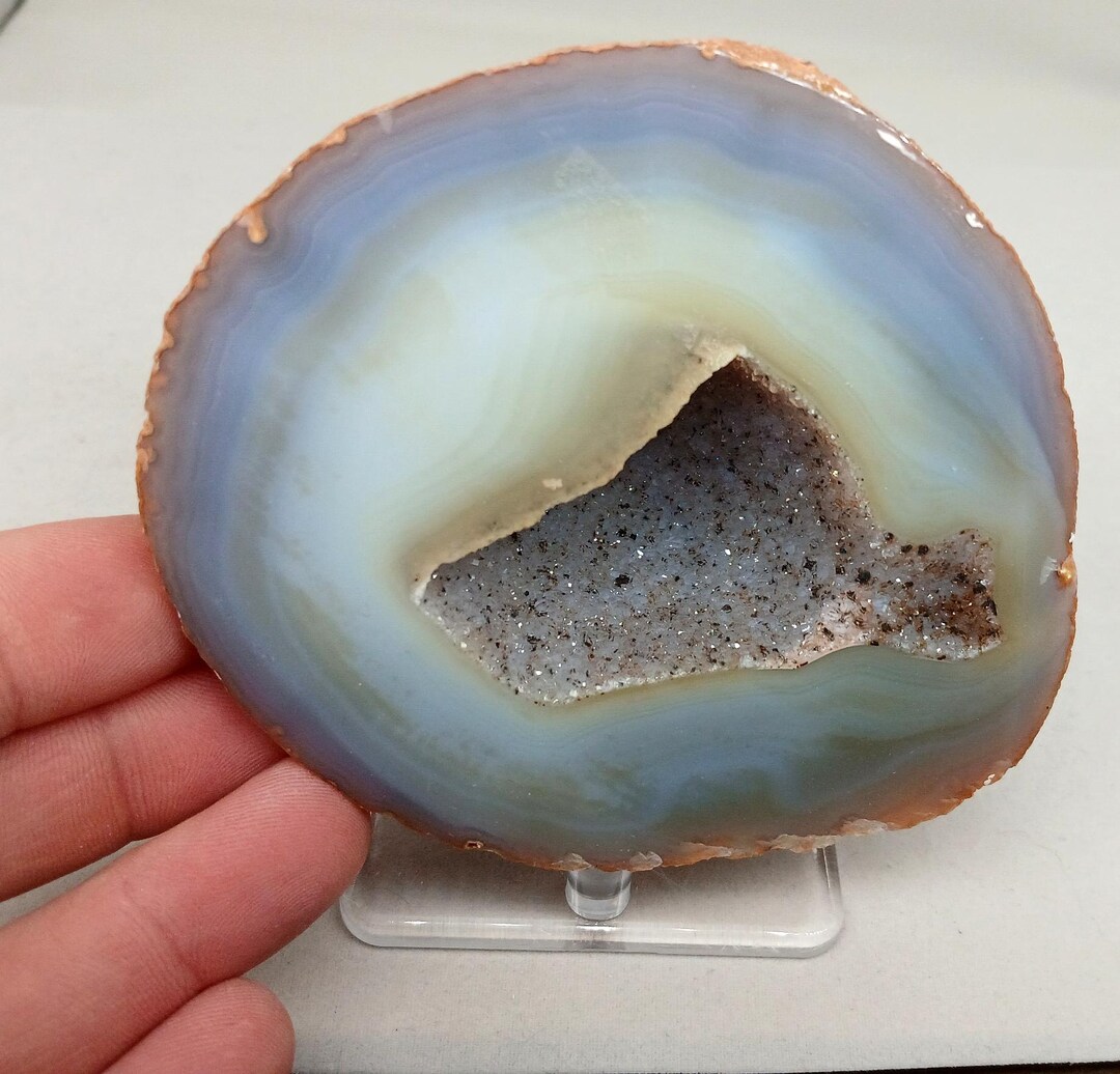 Softer Colors 4.15" Cut Polished Brazilian Agate Quartz Geode Half, 0. ...