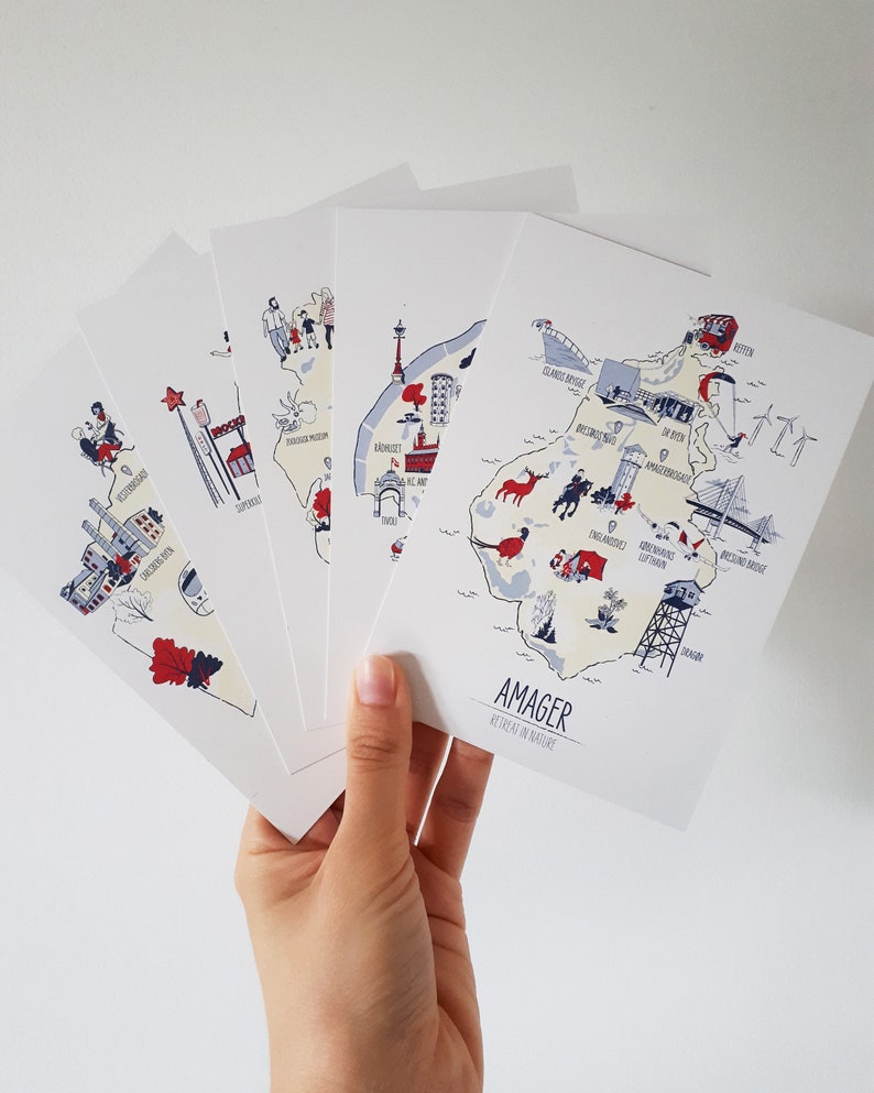 Illustrated Map of Amager Copenhagen A6 Postcard | Etsy