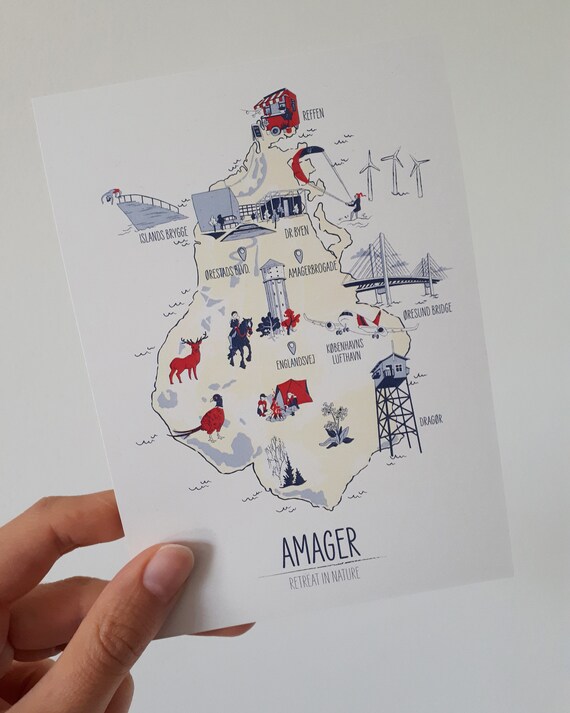 Illustrated Map of Amager Copenhagen A6 Postcard | Etsy