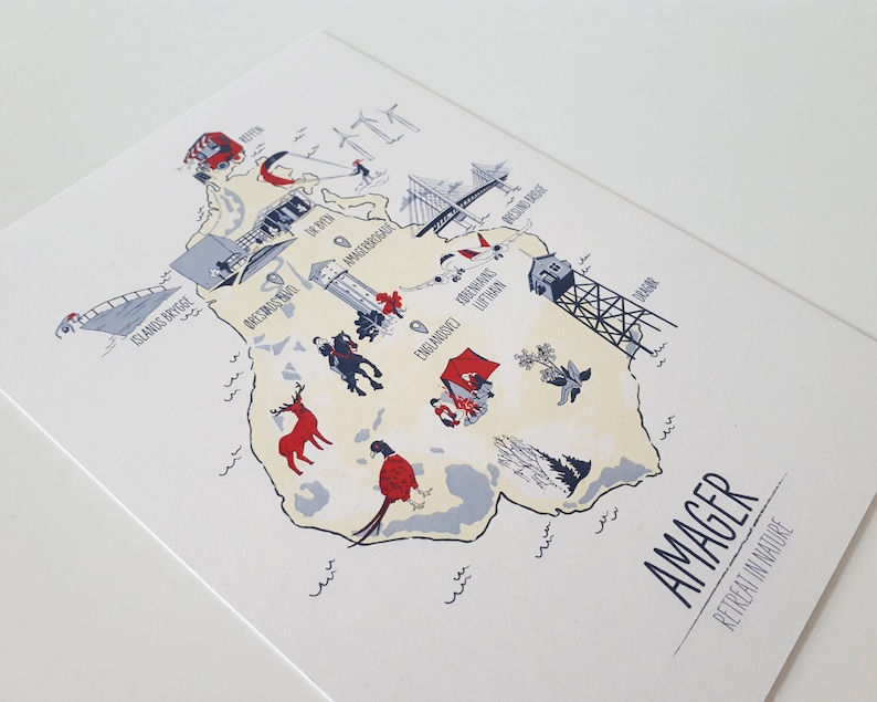 Illustrated Map of Amager Copenhagen A6 Postcard - Etsy UK