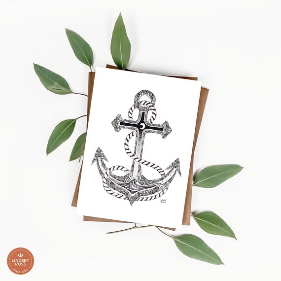 Anchor Card Nautical Card Anchor Art Anchor Lover | Etsy