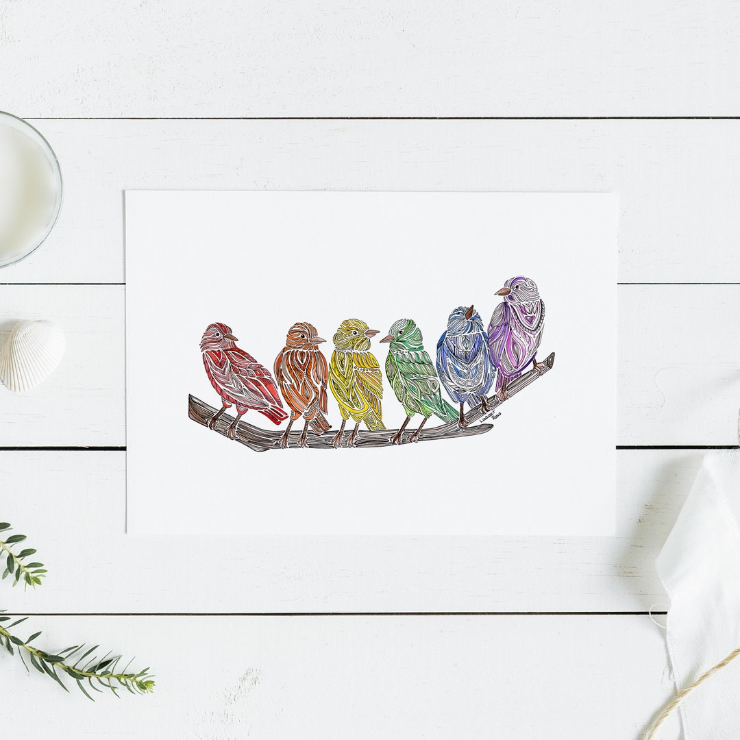 Starling Pride Mini Print // Rainbow Colours and Birds // Art Print ...