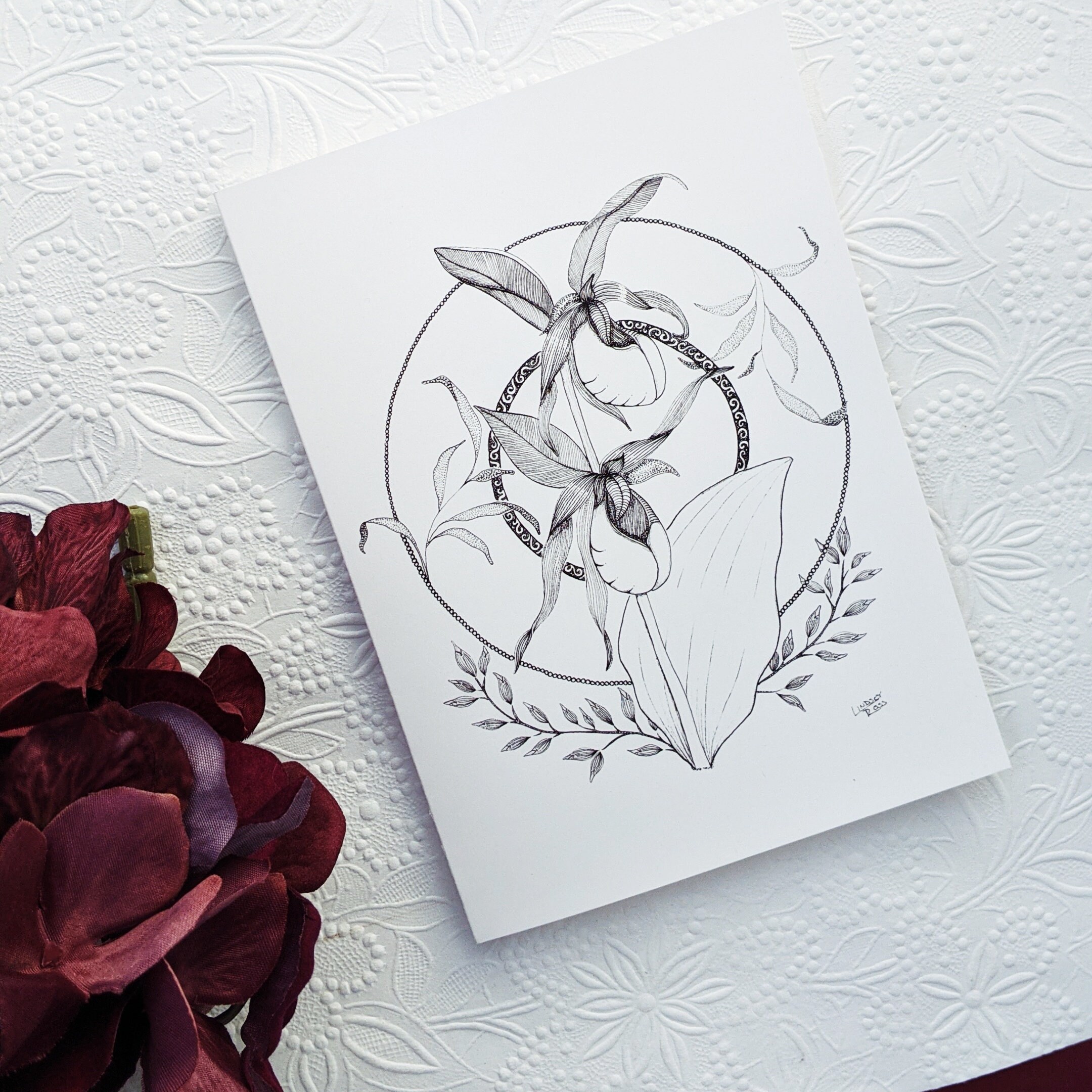 Lady's Slipper Card // PEI Card // Floral Card // Black - Etsy