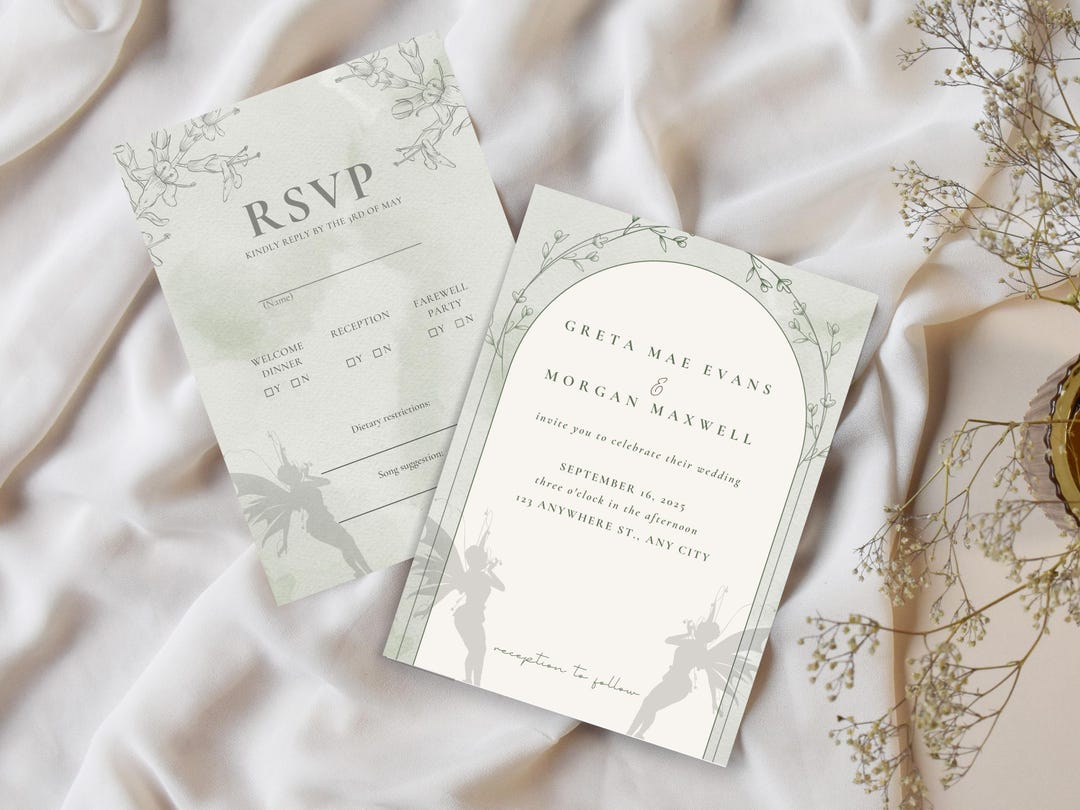 Soft Cottagecore Wedding Invitation & RSVP Canva Template | Editable ...