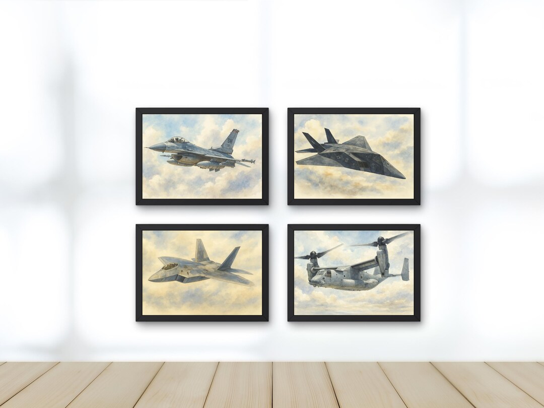 Military Aircraft Watercolor Print Set | 4 Digital Fighter Jet ...